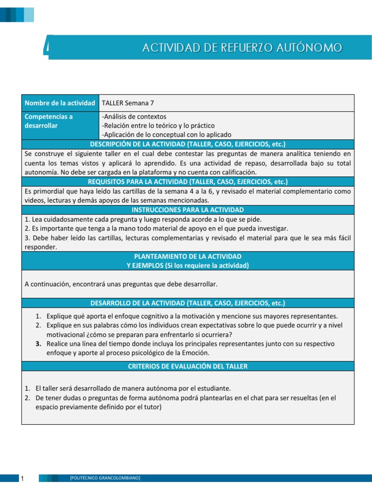 Taller S7 | PDF | Motivación | Motivacional