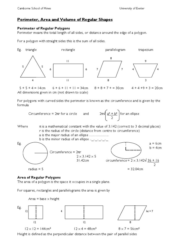 Perimeters Areas and Volumes | PDF | Area | Volume