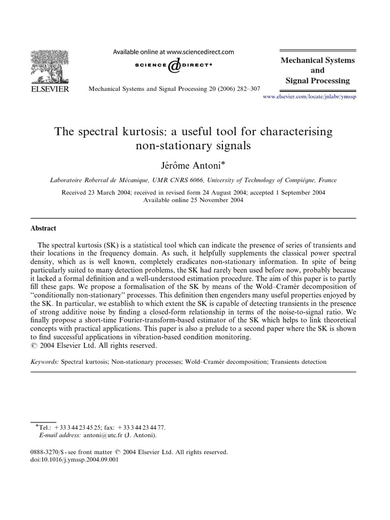 Spectral Kurtosis | PDF | Spectral Density | Stationary Process