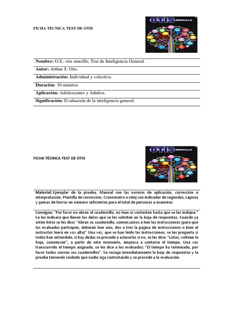 Ficha Técnica Test de Otis (M) | PDF | Prueba / examen | Enseñando y ...