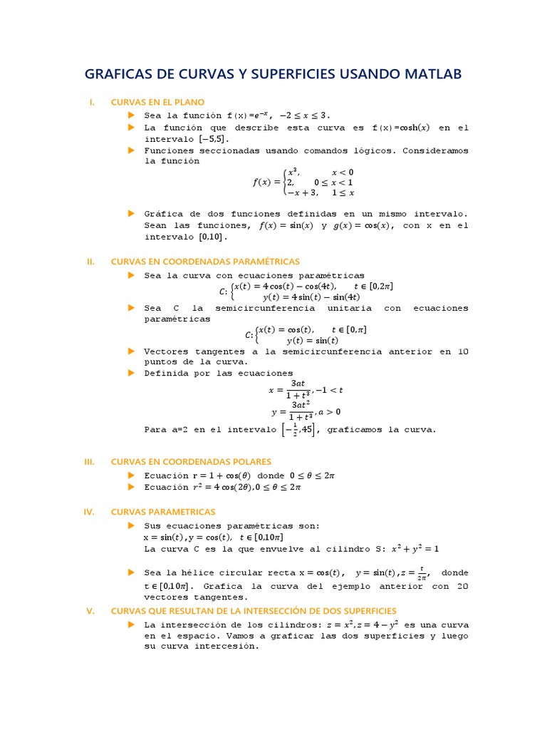 Graficas de Curvas y Superficies Usando Matlab | PDF | Curva | Intervalo (Matemáticas)