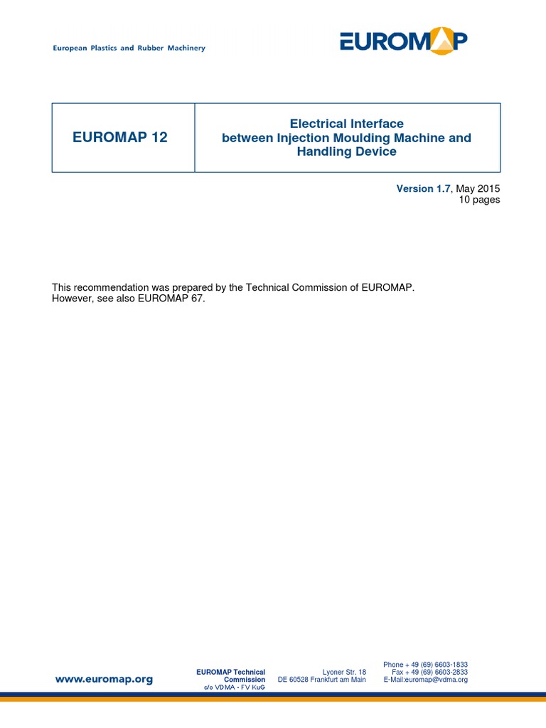Euromap 12: Electrical Interface Between Lnjection Moulding Machine and ...