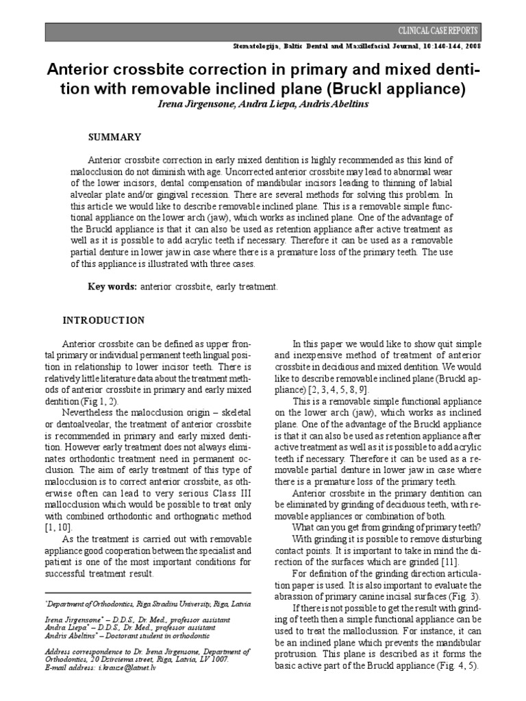 Anterior Crossbite Correction in Primary and Mixed Dentition With ...