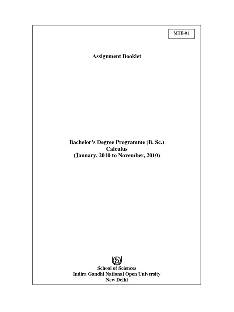 Assignment Booklet: School of Sciences Indira Gandhi National Open ...