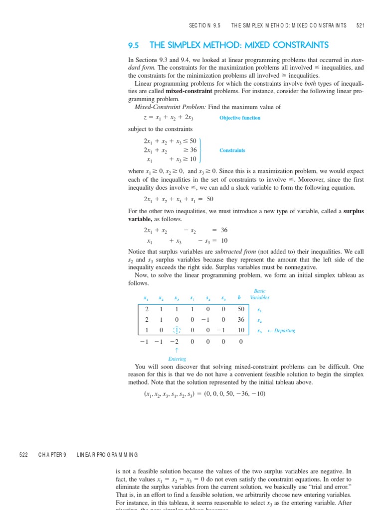 Solving Linear Programming Problems With Mixed Constraints Using The Simplex Method Pdf 