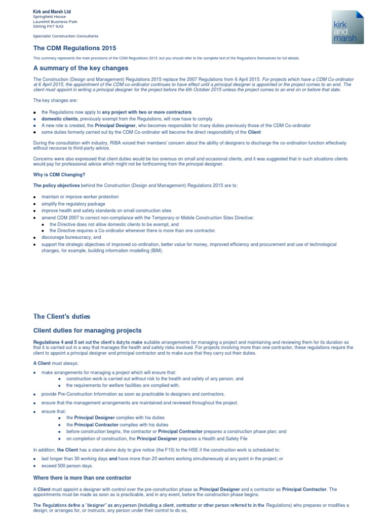 CDM 2015 Summary | PDF | Building Information Modeling | Occupational ...