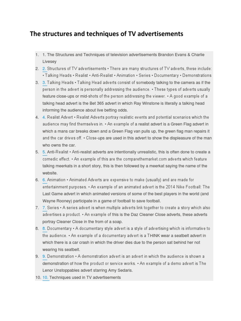 The Structures and Techniques of TV Advertisements - 2 | PDF ...