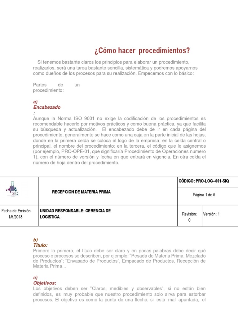 Cómo Hacer Un Procedimiento | PDF | Calidad (comercial) | Organización ...
