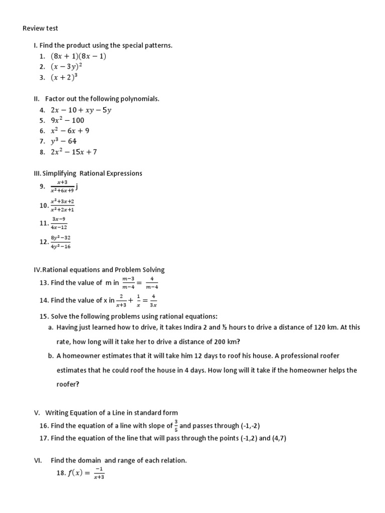 Grade 8 Review Test | PDF | Equations | Algebra