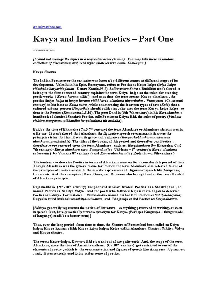 Kavya and Indian Poetics | PDF | Sanskrit | Pali