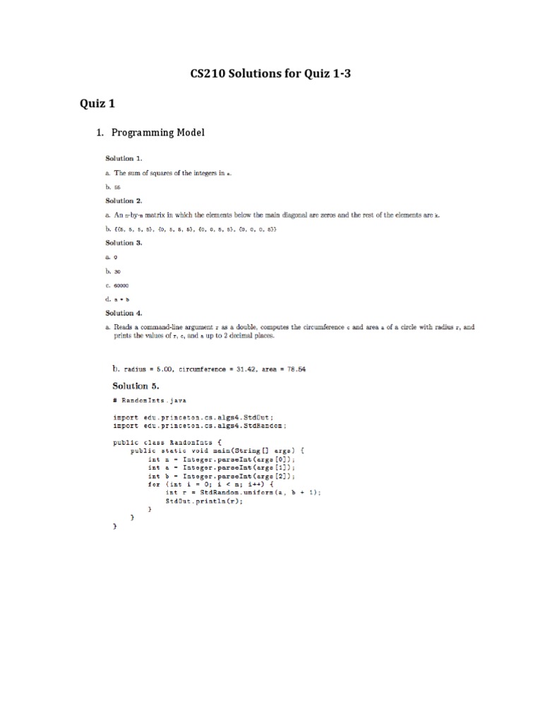 CS210 Solutions For Quiz 1-3 Quiz 1: 1. Programming Model | PDF | Discrete Mathematics ...