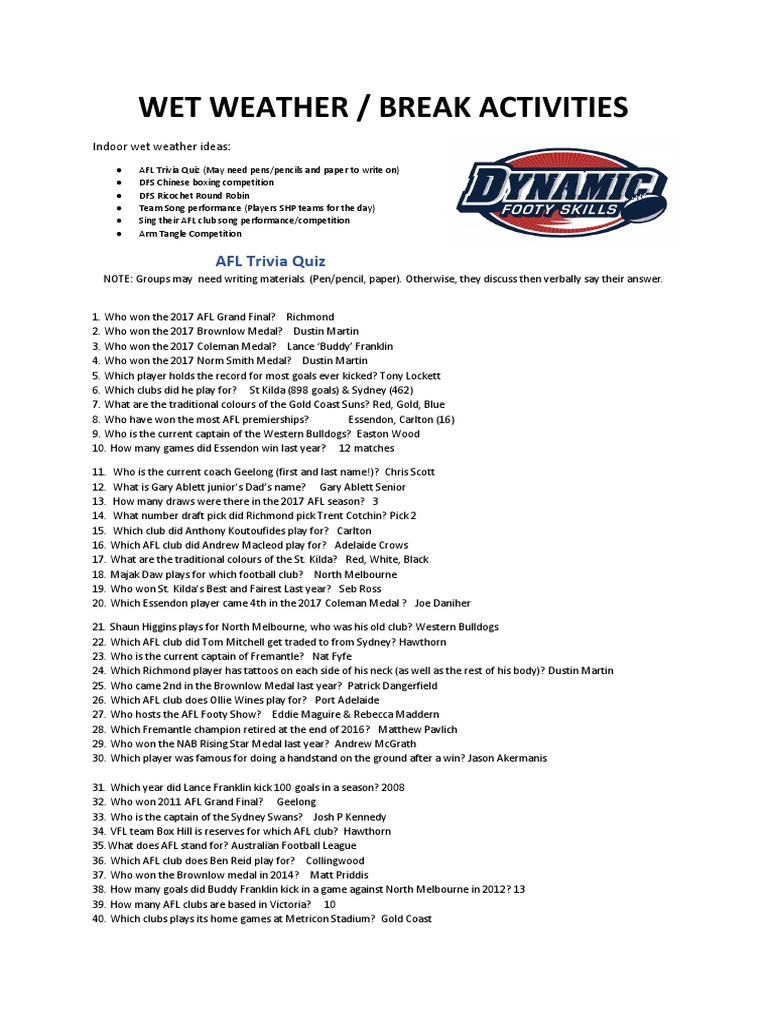 Wet Weather Activities PDF | PDF | Ball Games | Athletic Sports