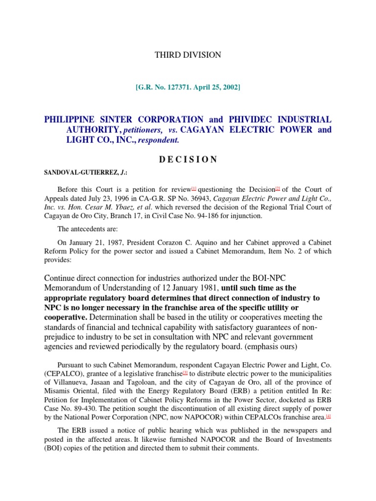 Philippine Sinter Corporation and Phividec Industrial Authority ...