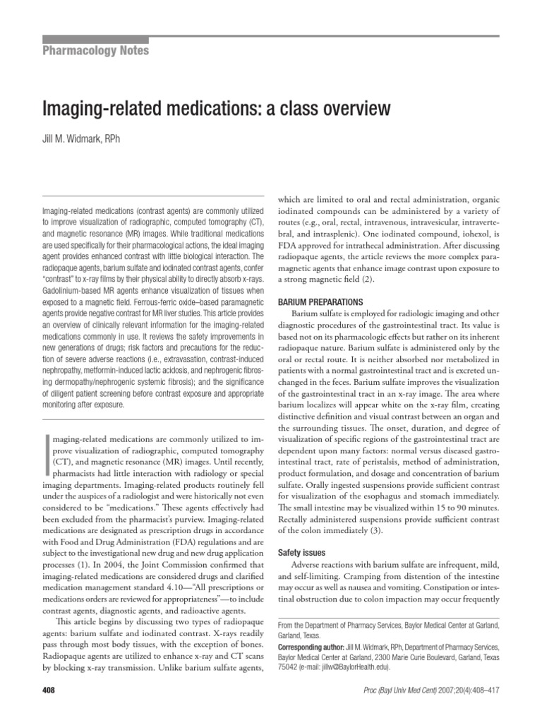 Imaging-Related Medications: A Class Overview: Pharmacology Notes | PDF ...