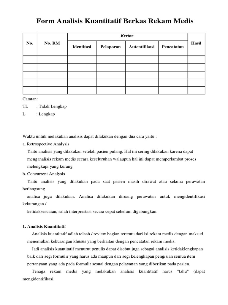 Form Analisis Kuantitatif Kualitatif Berkas Rekam Medis | PDF