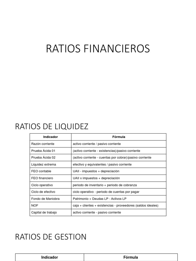 Ratios Financieros y Fórmulas Clave | PDF | Capital de trabajo | Hoja ...