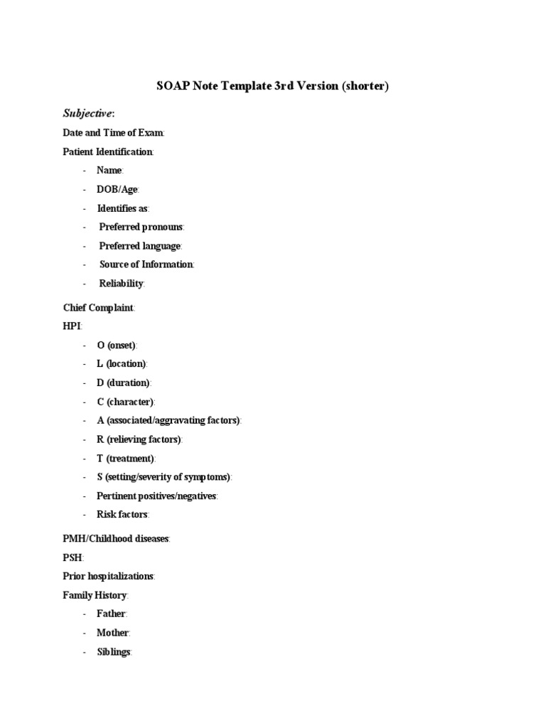 SOAP Note Template 3rd Version (Shorter) 2 | PDF | Urinary Incontinence ...