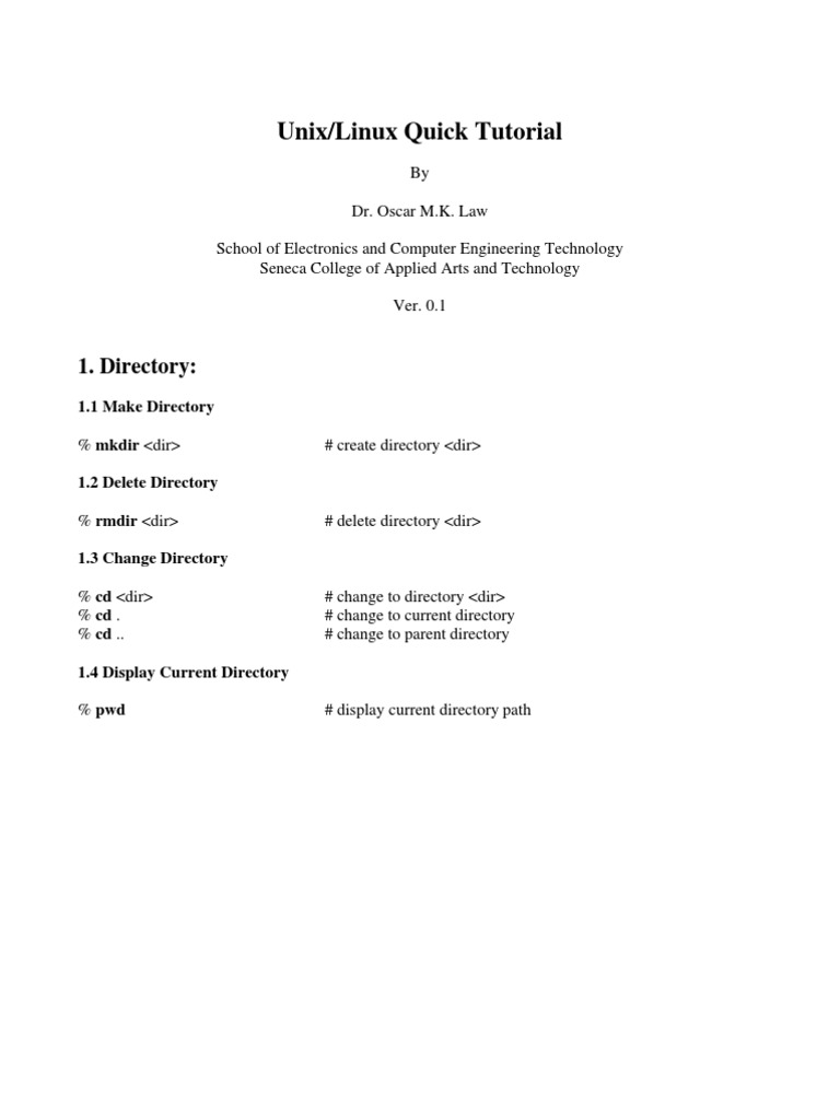 Unix/Linux Quick Tutorial: 1. Directory | Download Free PDF | Directory (Computing) | Computer File