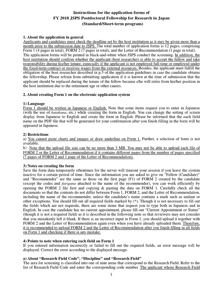 Instructions For The Application Forms en JSPS | PDF | Address ...