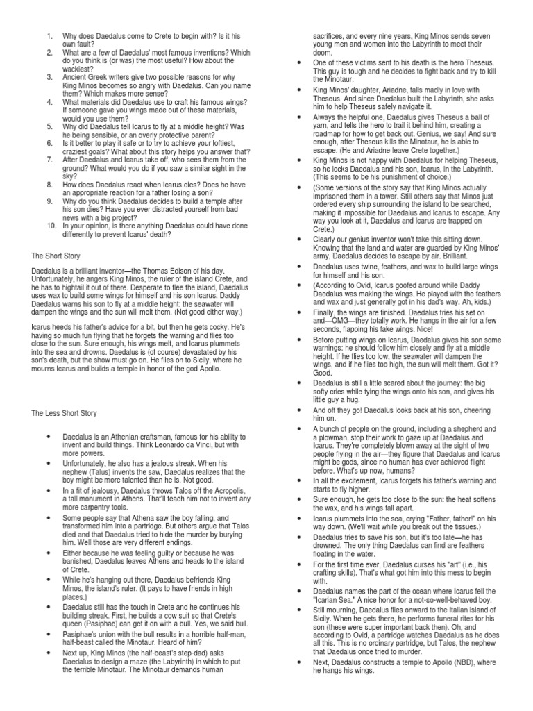 Why Does Daedalus Come To Crete To Begin With | PDF | Minotaur | Theseus