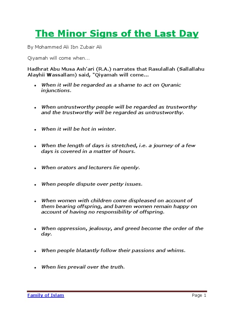 Minor Signs of Qiyamah in Islam | PDF