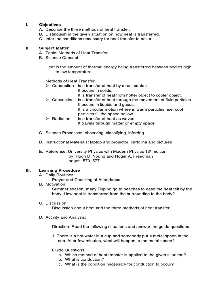 Detailed Lesson Plan | PDF | Heat Transfer | Thermal Conduction