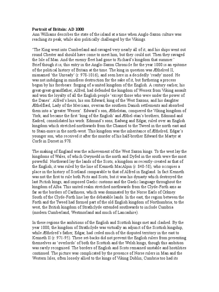 Portrait of Britain AD 1000 | PDF | Order Of Saint Benedict | Anglo Saxons