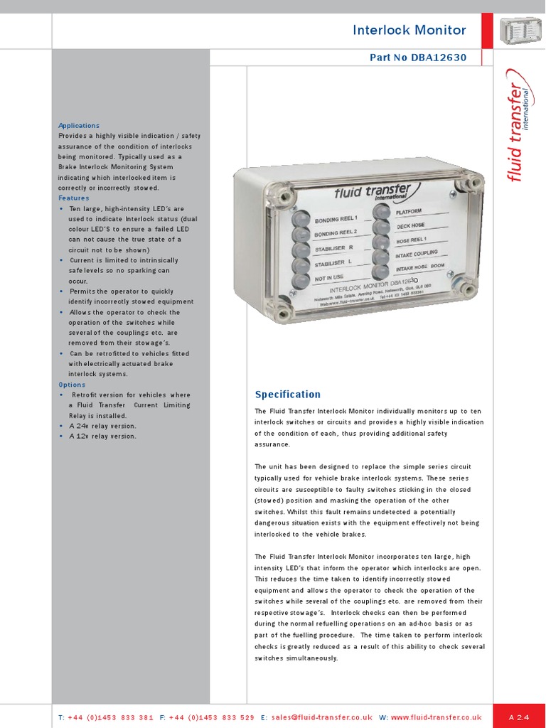DBA12630 Interlock Monitor | PDF | Switch | Relay