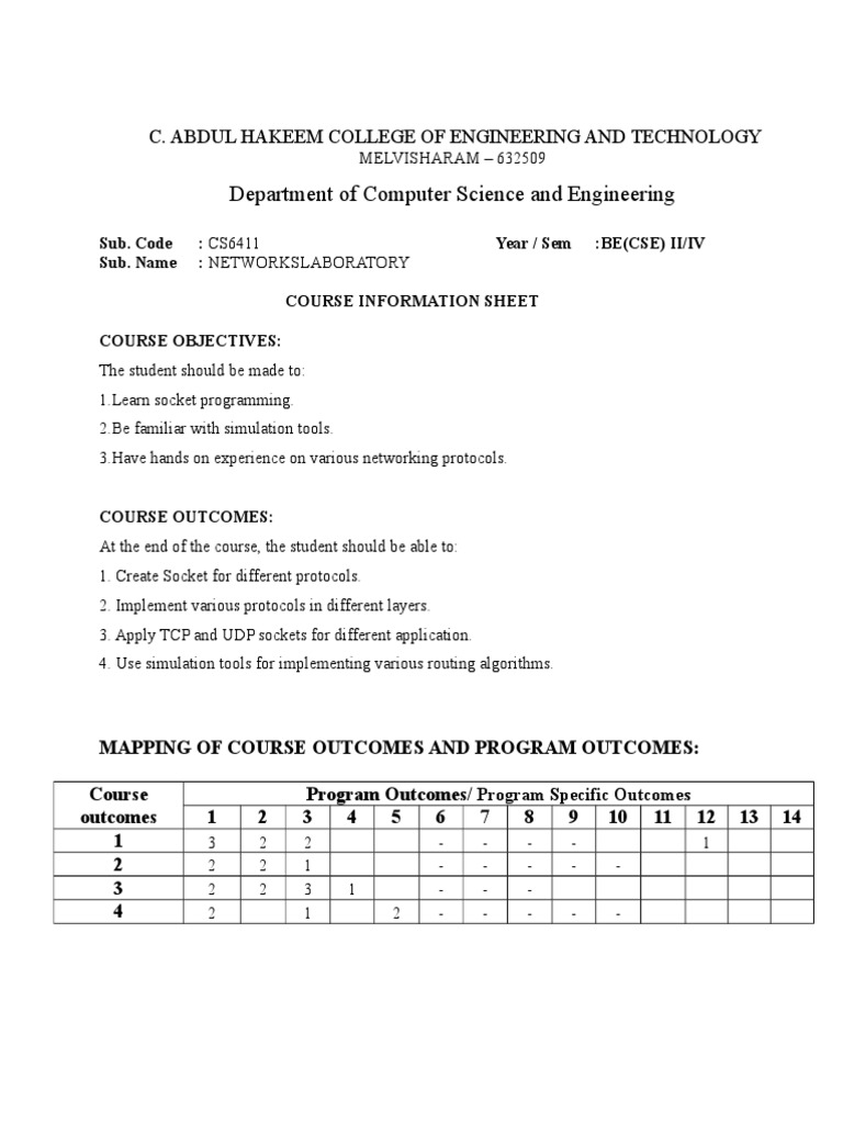 Course Info Sheet - Cnlab | PDF | Engineering | Design