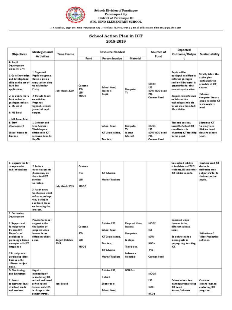 Action Plan in ICT 2018-2019 | PDF | Educational Technology | Teachers