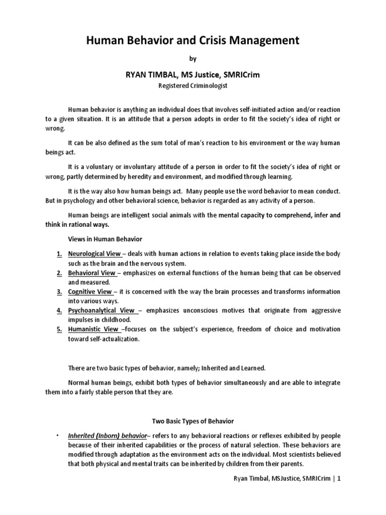 Human Behavior and Crisis Management Manual 2017 Part 1 | PDF ...