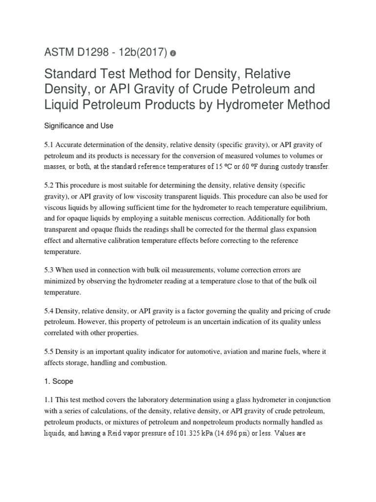 Astm d1298 | Density | Petroleum