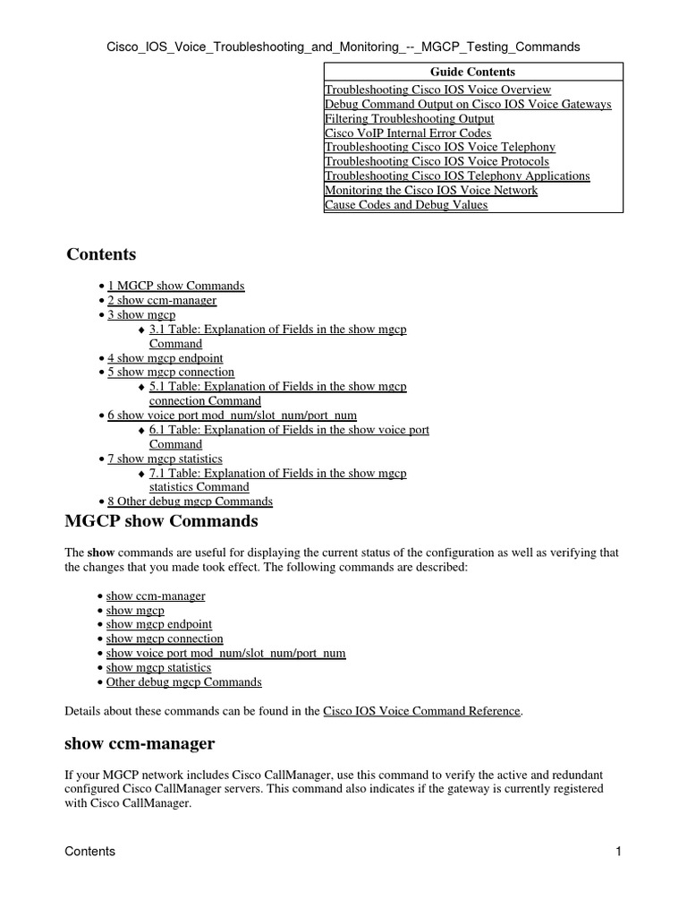 Cisco Ios Voice Troubleshooting And Monitoring Mgcp Testing Commands Pdf Port Computer