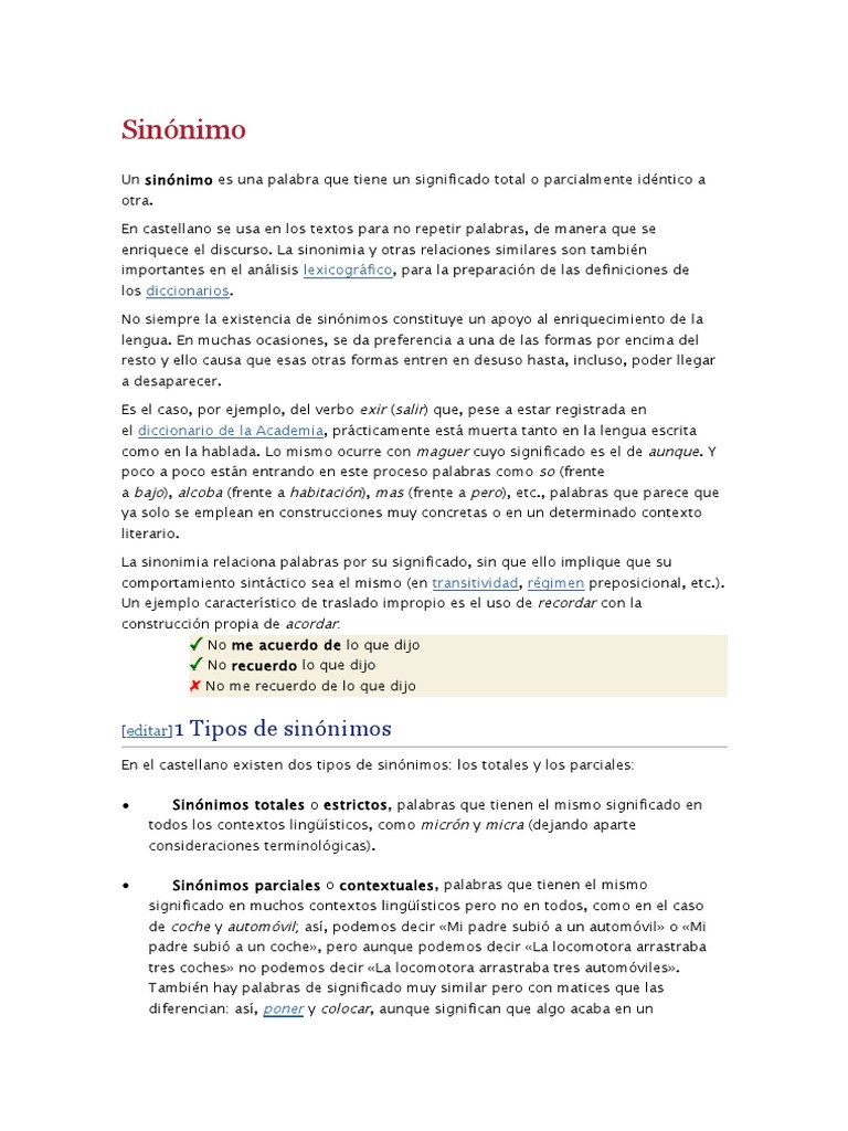 Sinónimo | PDF | Palabra | Diccionario