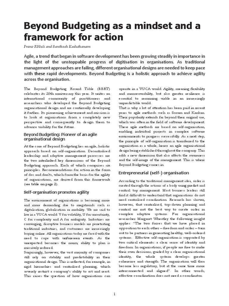 Beyond Budgeting: Agile Framework Insights | PDF | Agile Software ...