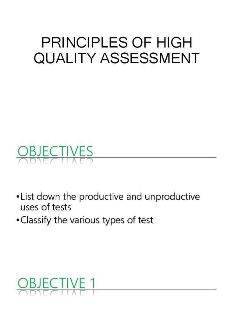 1principles of High Quality Assessment | PDF | Standardized Tests ...