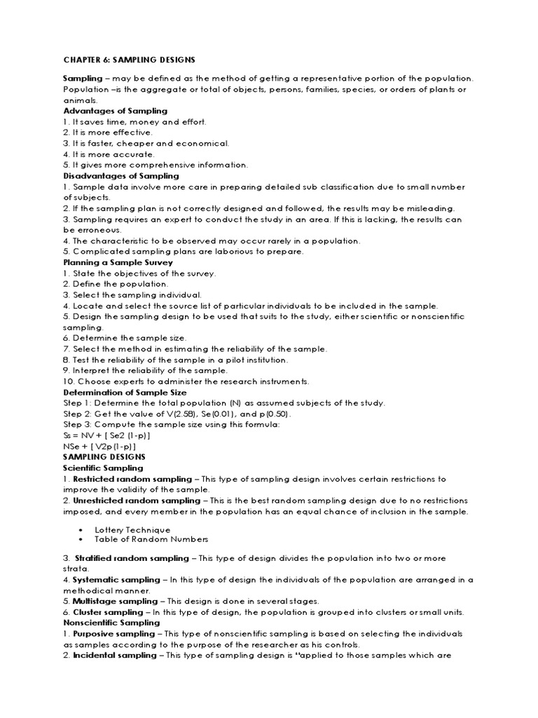 CHAPTER 6 Sampling Designs | PDF | Sampling (Statistics) | Analysis Of ...