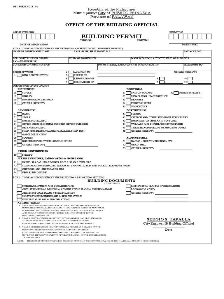 1 - NBC Form B-01 - Building Permit Form | PDF | Specification (Technical Standard) | Architect