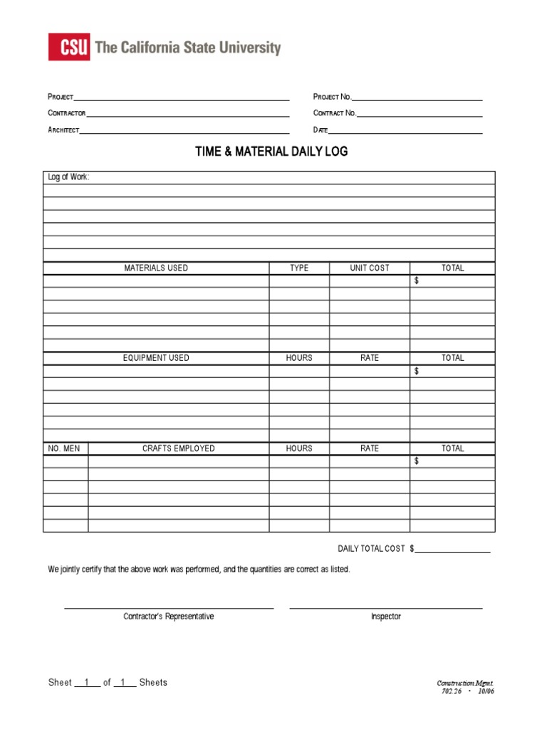 Time and Material Daily Log Template | PDF