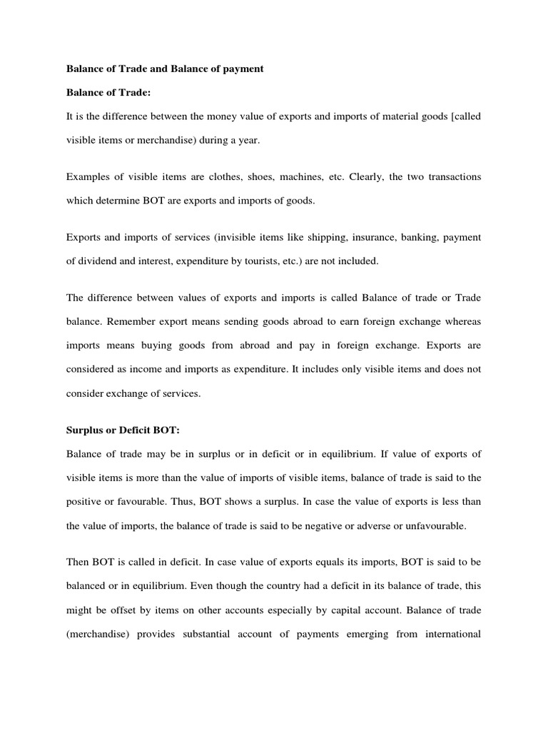 Balance of Trade and Balance of Payment | PDF | Current Account ...