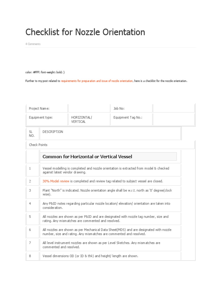 Checklist For Nozzle Orientation | PDF | Valve | Nature