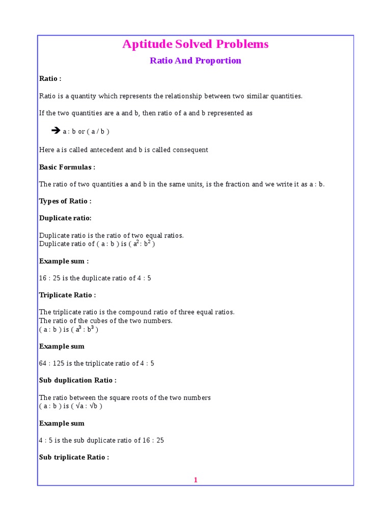 Apt33 Problems On Ratio | PDF | Ratio | Odds