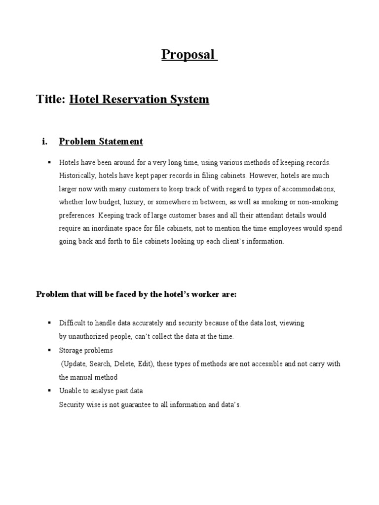 Hotel Reservation System Proposal | PDF | Menu | Databases
