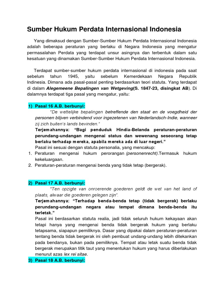 Sumber Hukum Perdata Internasional Indonesia | PDF