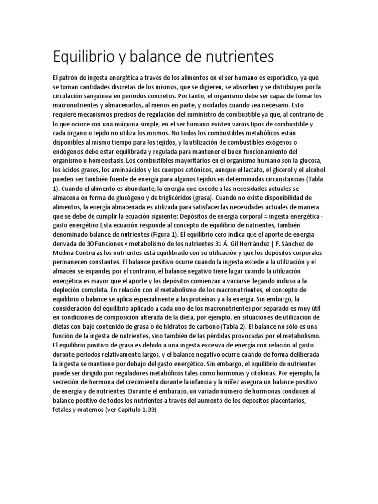 Equilibrio y Balance de Nutrientes | PDF | Nutrientes | Bioquímica