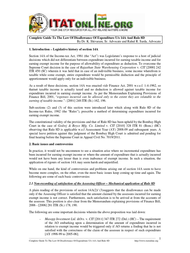 Complete Guide To The Law of Disallowance of Expenditure Us 14A and ...