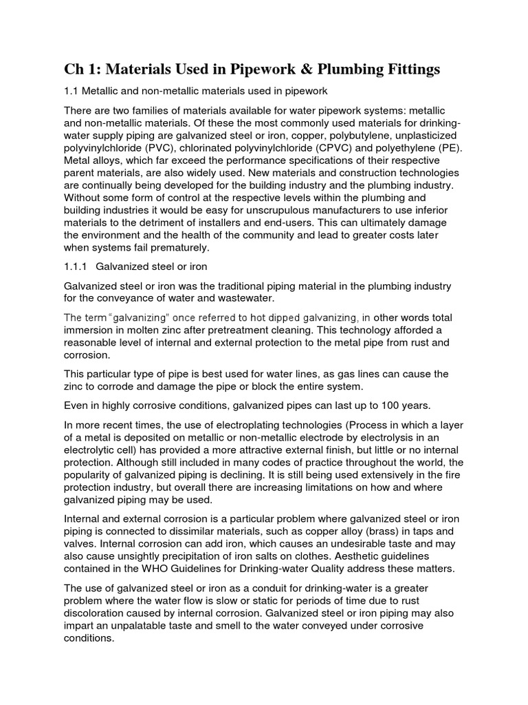 Materials and Joining Methods for Common Pipes | PDF | Pipe (Fluid ...