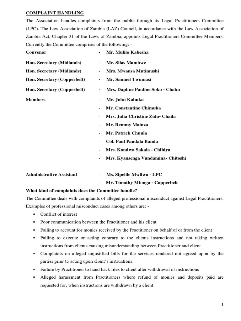 Legal PRactitioners Committee Complaint Handling Procedure | PDF ...