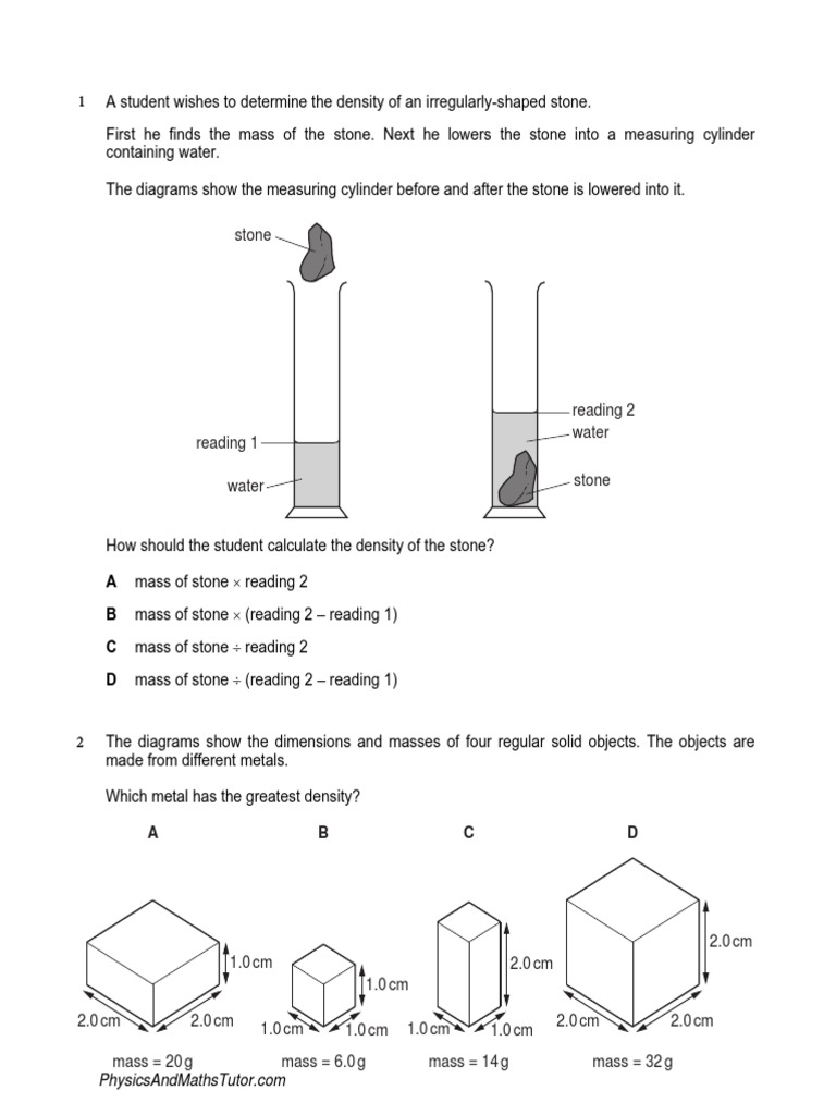Density (Multiple Choice) QP | PDF | Density | Volume