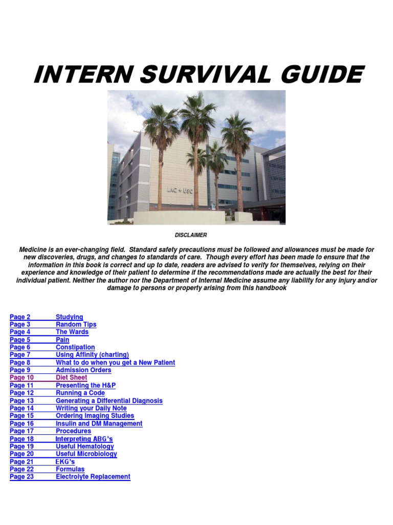 Intern Survival Guide: Disclaimer | PDF | Clinical Medicine | Medicine